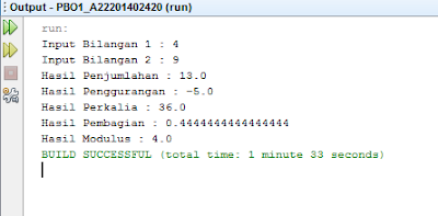 Hitungan Aritmatika Mengunakan Variabel Double di JAVA NETBEANS