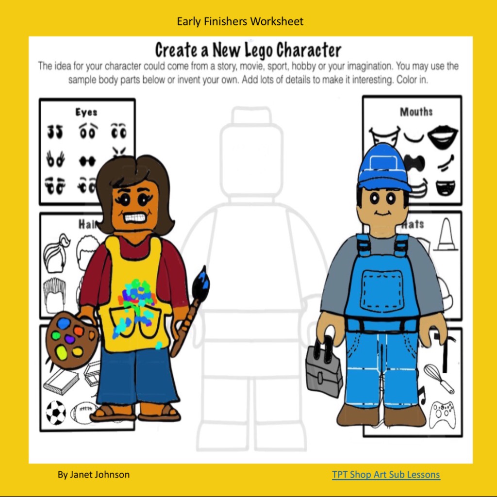 Art Sub Lessons: Create a Block Character - Art Worksheets Printables