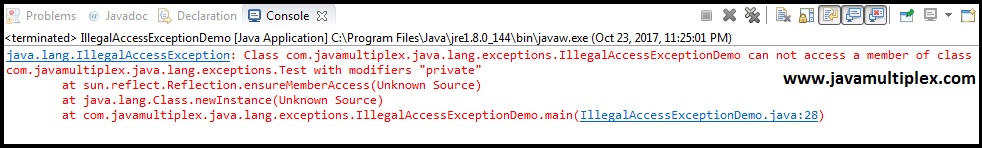 Demo of IllegalAccessException | java.lang package