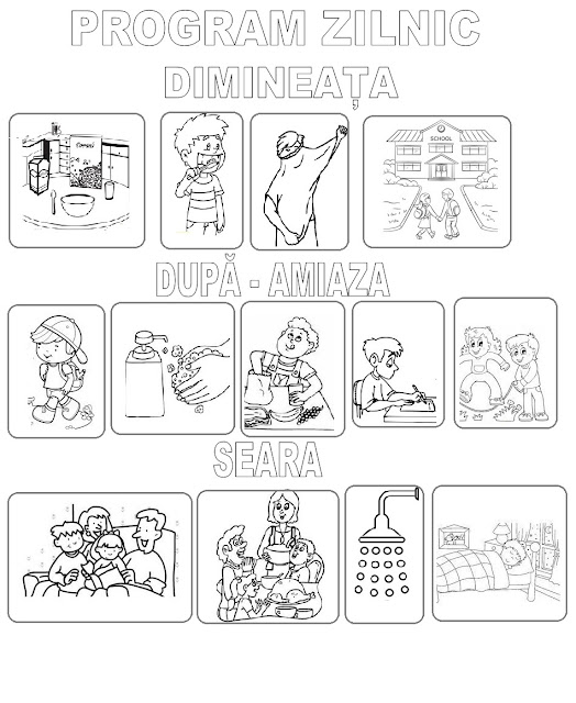 Lumea lui Scolarel...: Programul zilnic al școlarului (planșe de colorat)