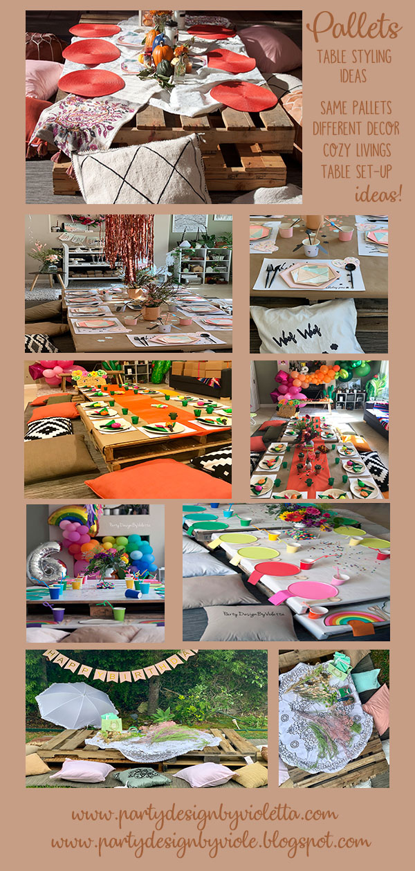 Pallets table setting ideas + cozy living + party stylist