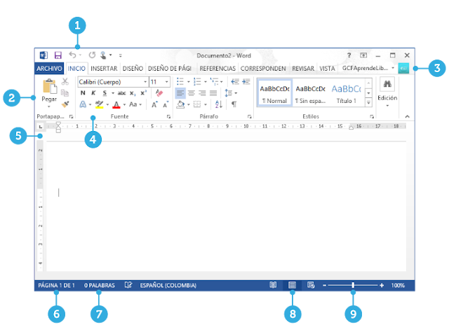 TUTORIAL DE WORD 2013: Elementos de la Pantalla de Word