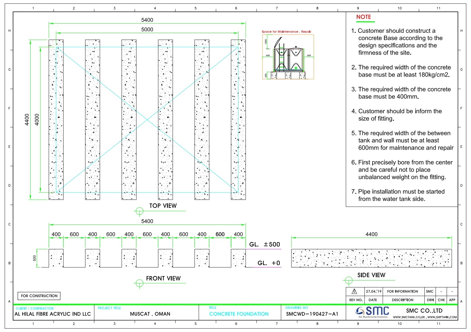 WATER TANK: GRP TANK DRAWING For 40Ton