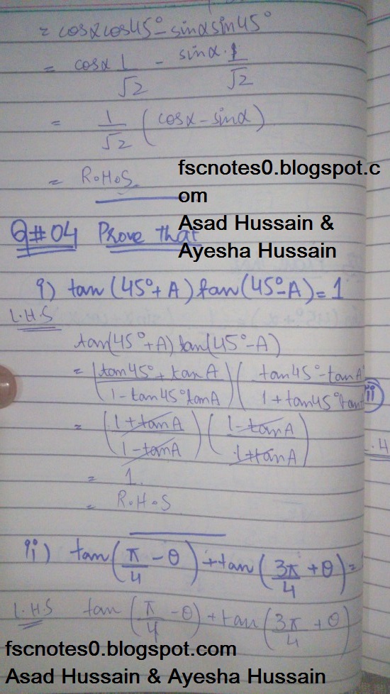 FSc ICS FA Notes Math Part 1 Chapter 10 Trigonometric Identities ...