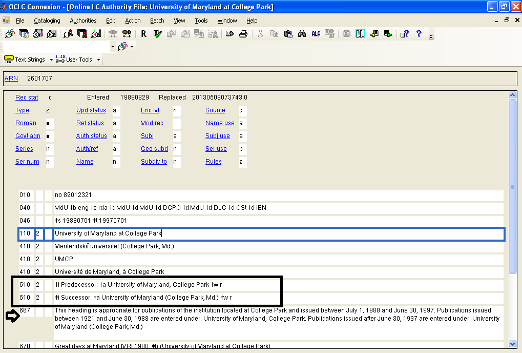 Use of 500 and 510 Field to Show Relationships in a Corporate Body Name