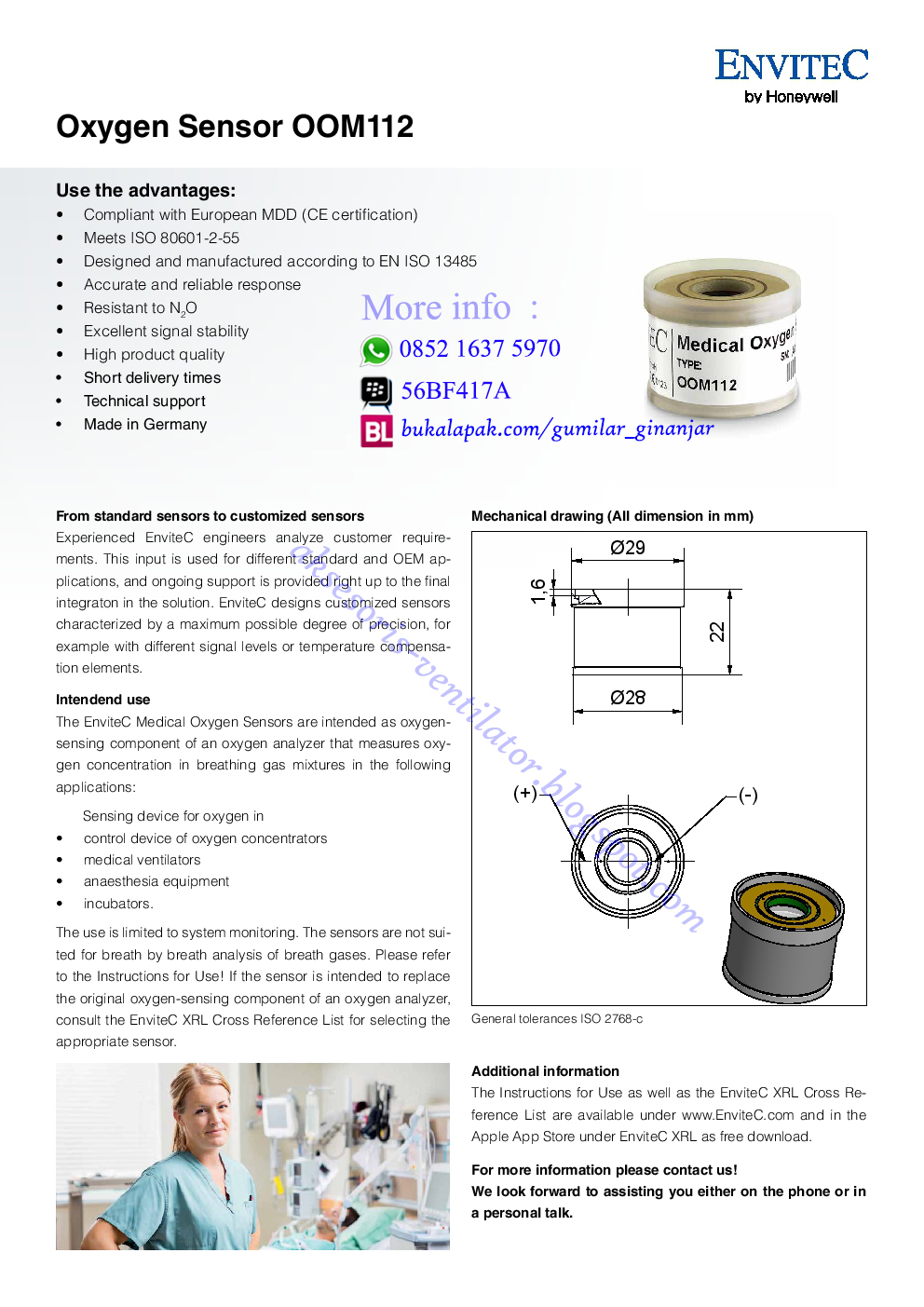OOM 112 - OXYGEN SENSOR VENTILATOR - Aksesoris Ventilator dan Anasthesi