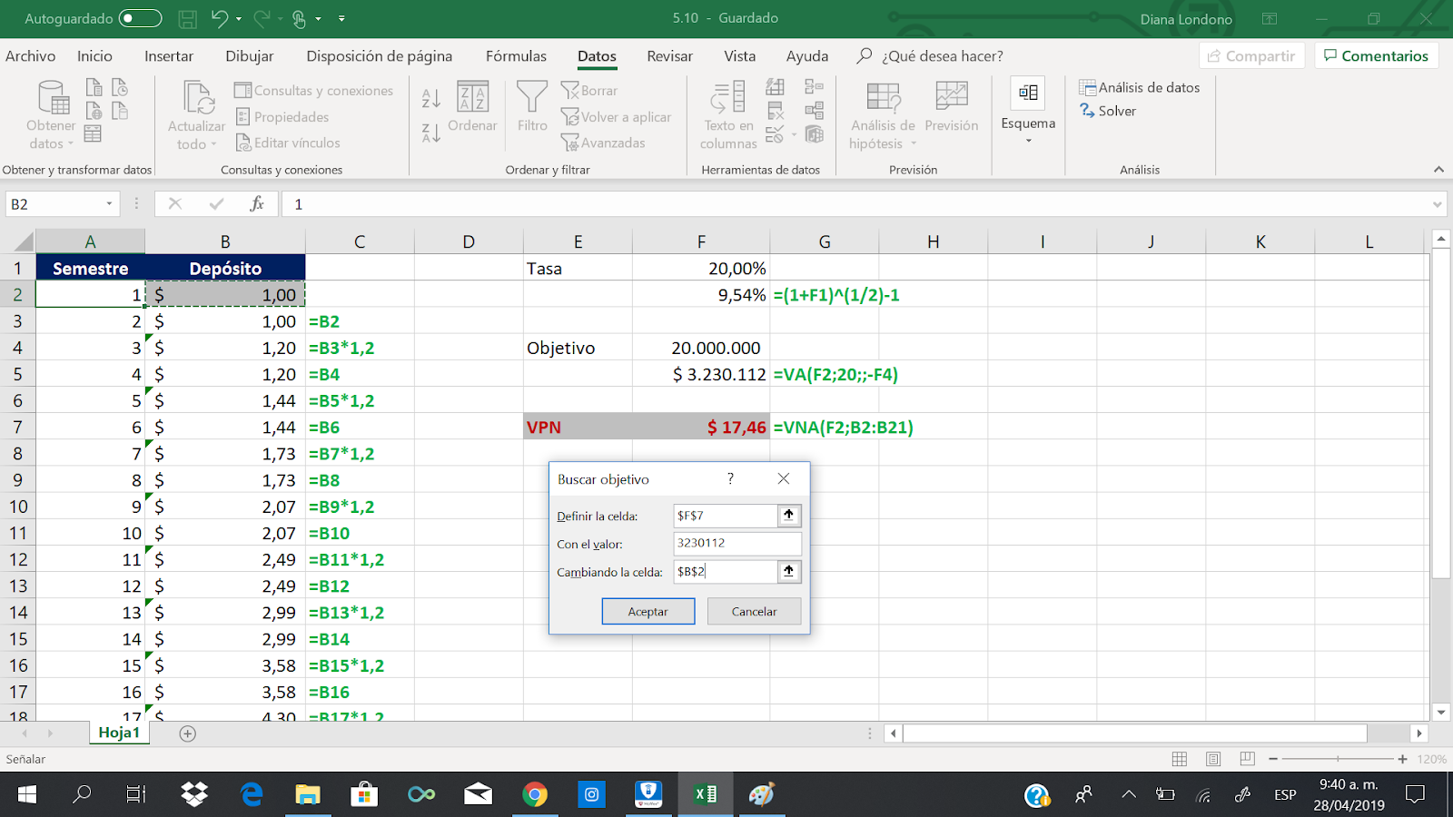 Finanzas Excel Vba Sql Y Algo Más Finanzas Meta Ahorro Semestral Ejercicio 510