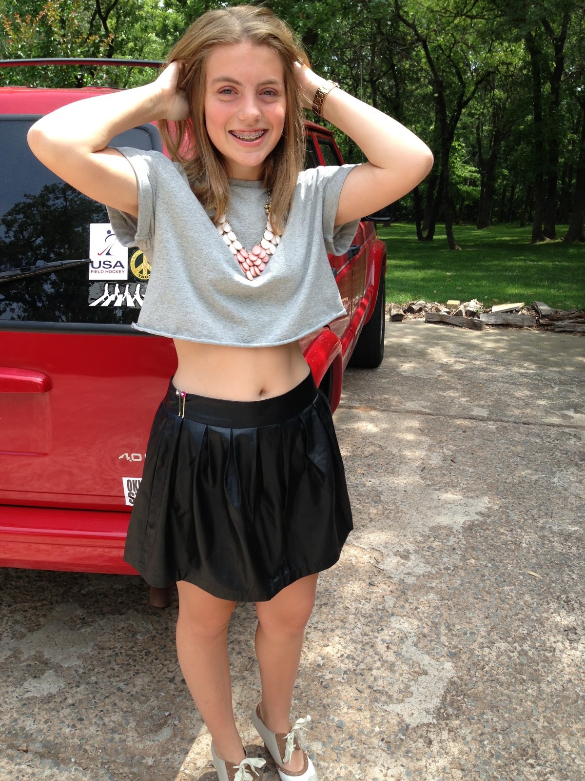 a closet full of shoes: skater skirt + crop top kind of day