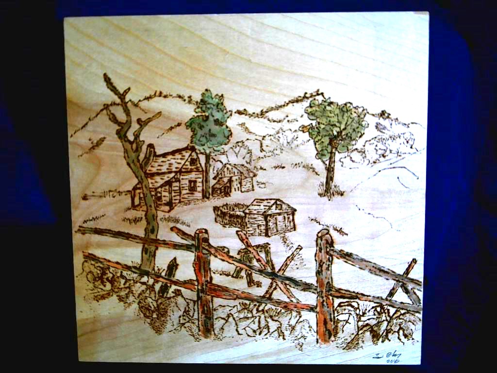 Magikal Journeys : Art Pyrography-Farm-Barn- Handcrafted
