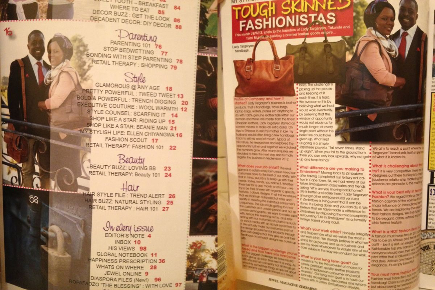 Lady Targaryen Bags: Jewel Magazine Zimbabwe feature