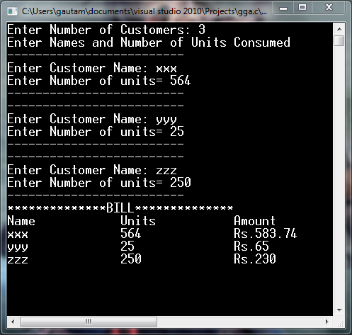 C and C++ programs: C program for electricity bill