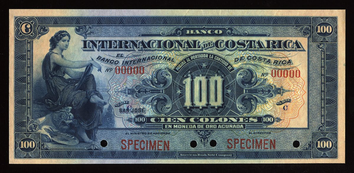 Costa Rica 100 Colones Banknote 1914–1936 Banco Internacional de Costa ...