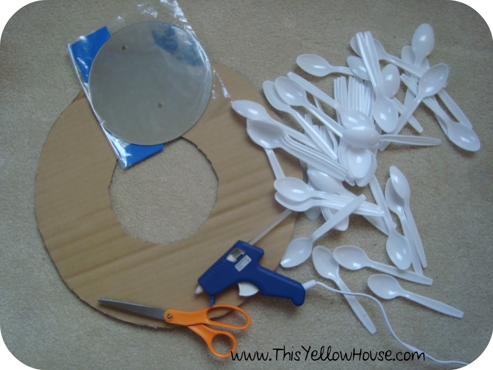 This Yellow House: Flower Mirror made with Plastic Spoons