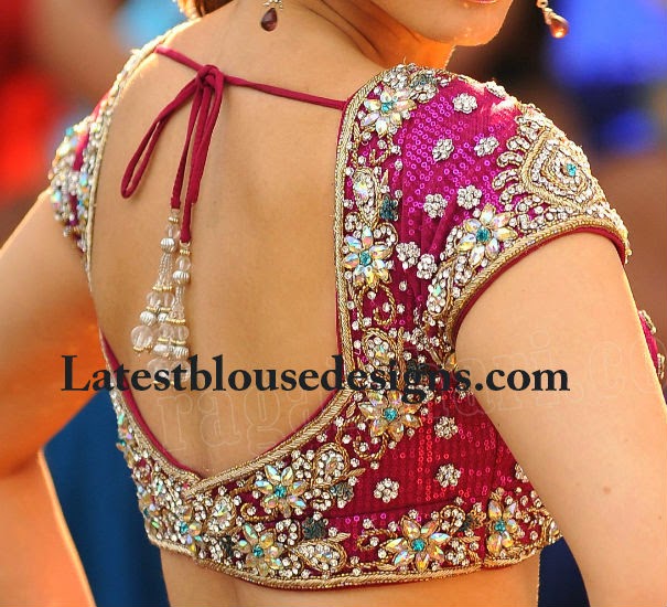 Pink Sequins Blouse with Stone Work | Latest Blouse Designs