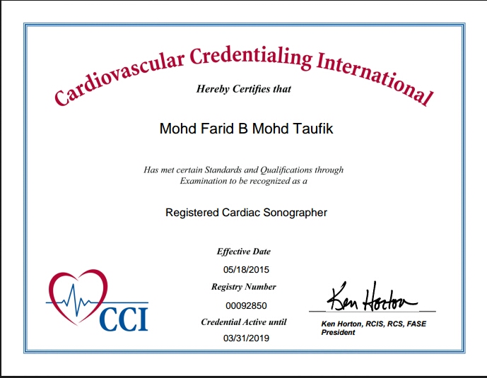 CVT Mohd Farid: Registered Cardiac Sonographer (RCS)