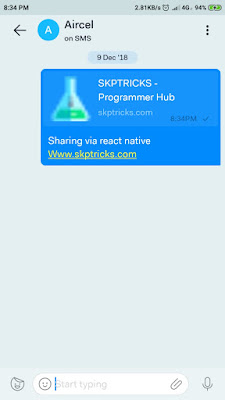 React Native Share API to Share TextInput message | SKPTRICKS