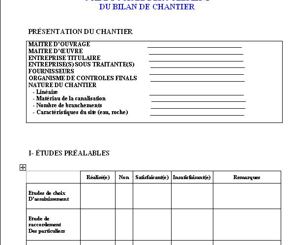 Fiche bilan chantier - format doc | Cours génie civil - Outils, livres ...