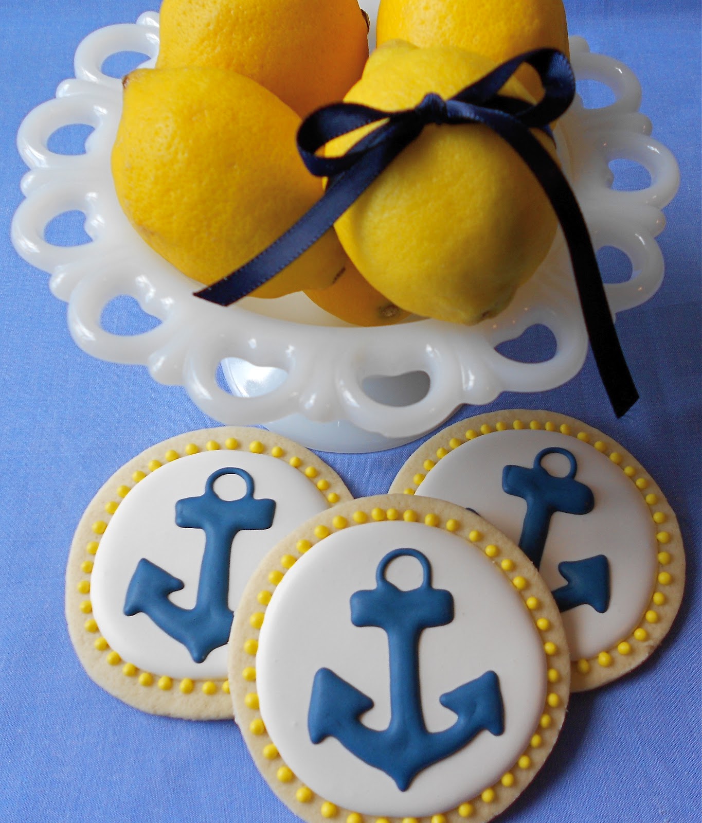 Sweet Goosie Girl: Cookies - Navy Anchors with Lemon Yellow
