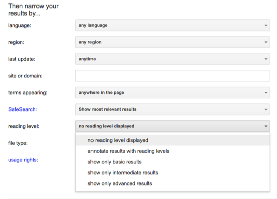 Google Removes Reading Level Filter