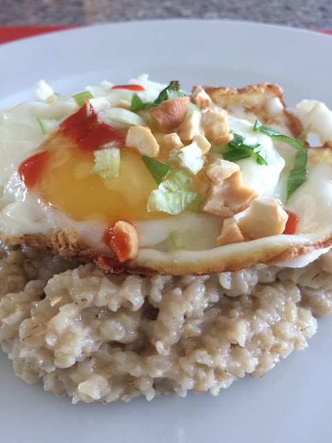 Oat Congee with Fried Eggs and Scallions | Our Good Life