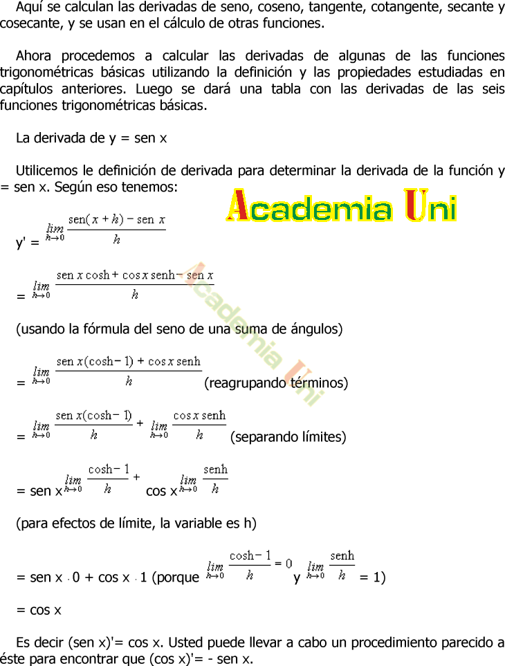 DERIVADAS TRIGONOMETRICAS EJERCICIOS RESUELTOS