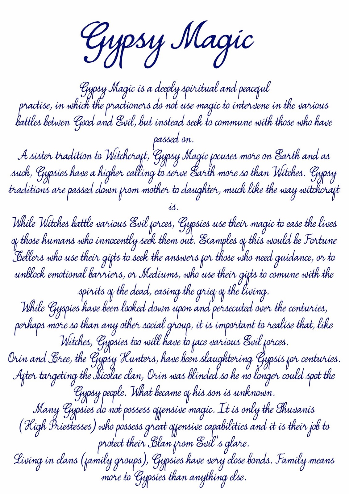 Book Of Shadows Pages: Gypsy Magic
