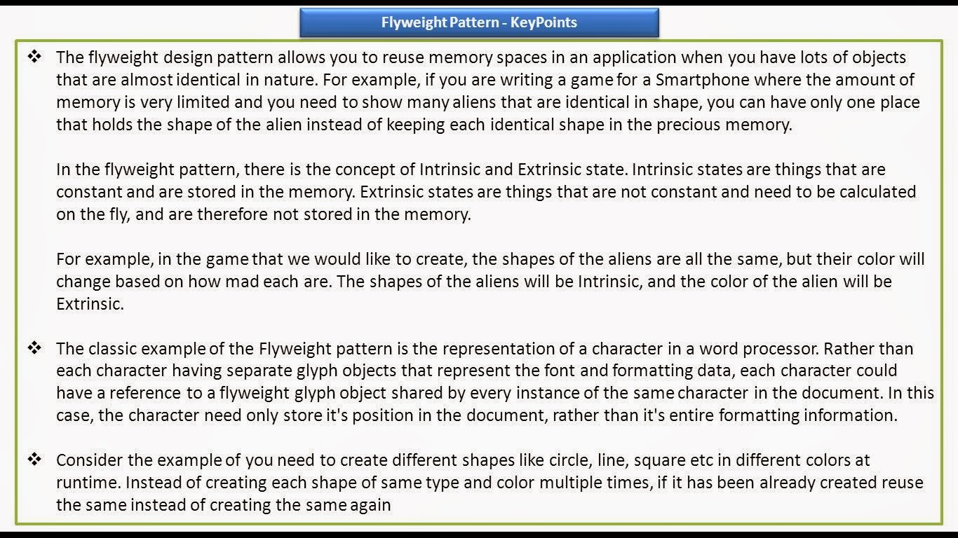 JAVA EE: Flyweight Design pattern - Keypoints