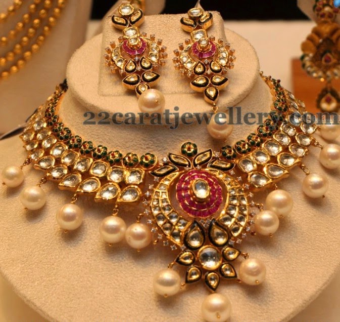 Pear Shaped Polki Stones Latest Set - Jewellery Designs