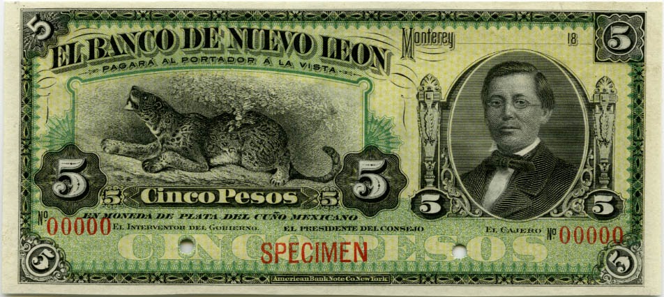 Mexican banknotes 5 Pesos bank note 1892-1912 Banco de Nuevo Leon|World ...