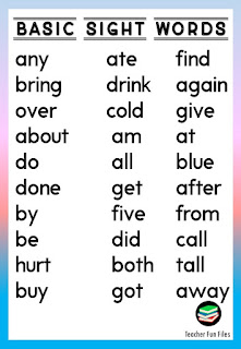Teacher Fun Files: Basic Sight Words Chart