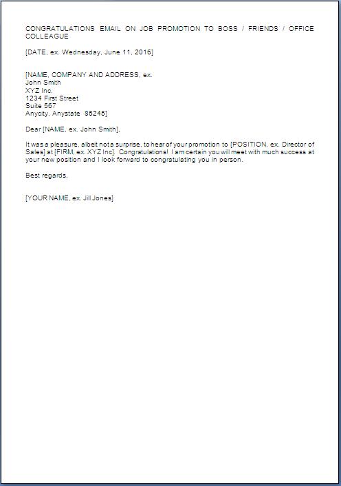 Congratulations Letter for Promotion Sample