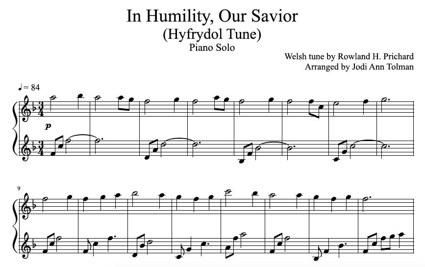 Hyfrydol Tune (In Humility, Our Savior), Piano Solo | Music by Jodi Ann