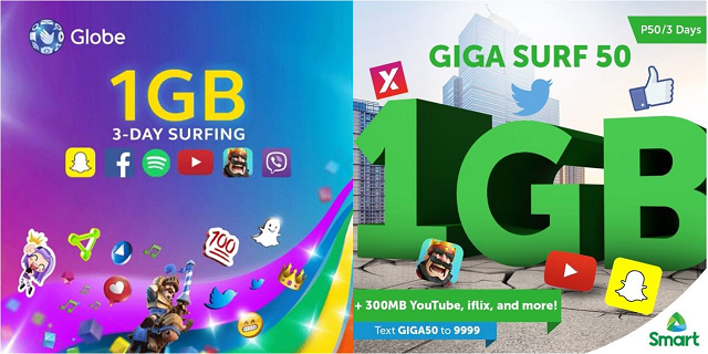 Globe b1Gger GOSURF50 versus Smart GIGASURF50: The Race to 1GB Data