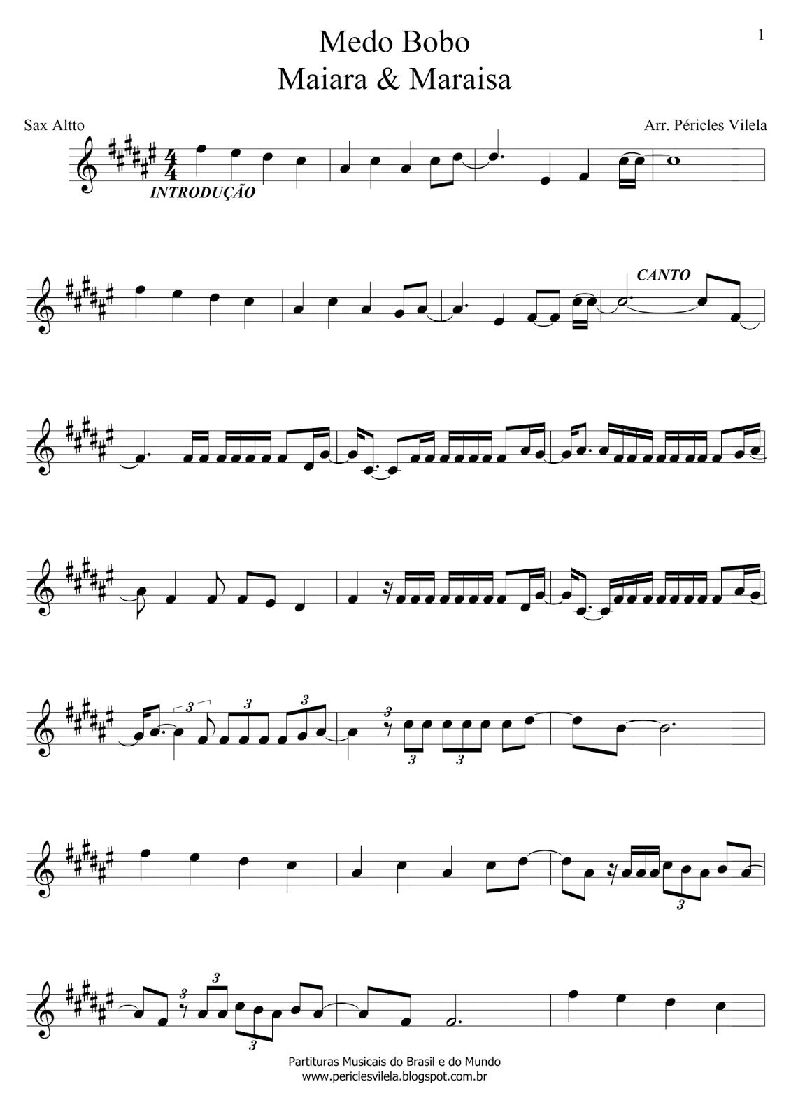 Partituras Musicais: Medo Bobo - Maiara & Maraisa - Sax Alto - n.º 1672