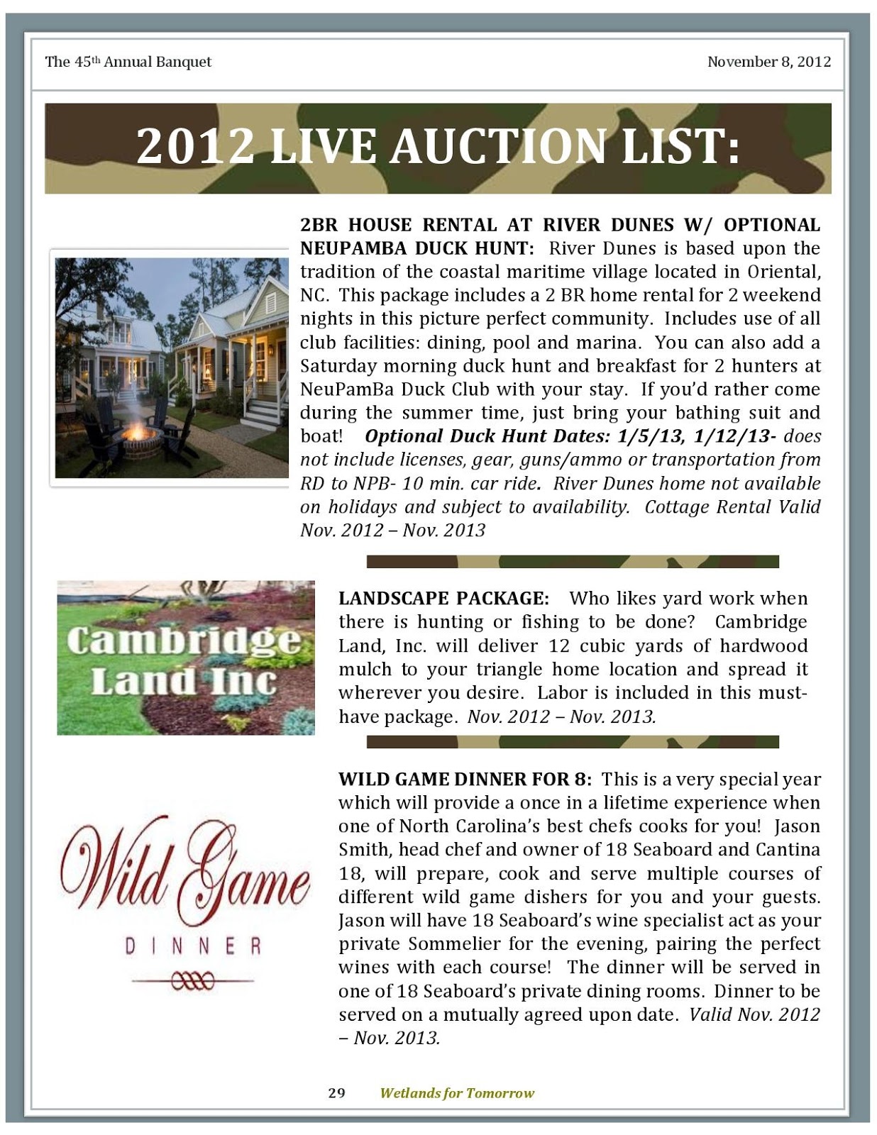 The Raleigh Chapter of Ducks Unlimited: Schedule & Banquet Live Auction ...