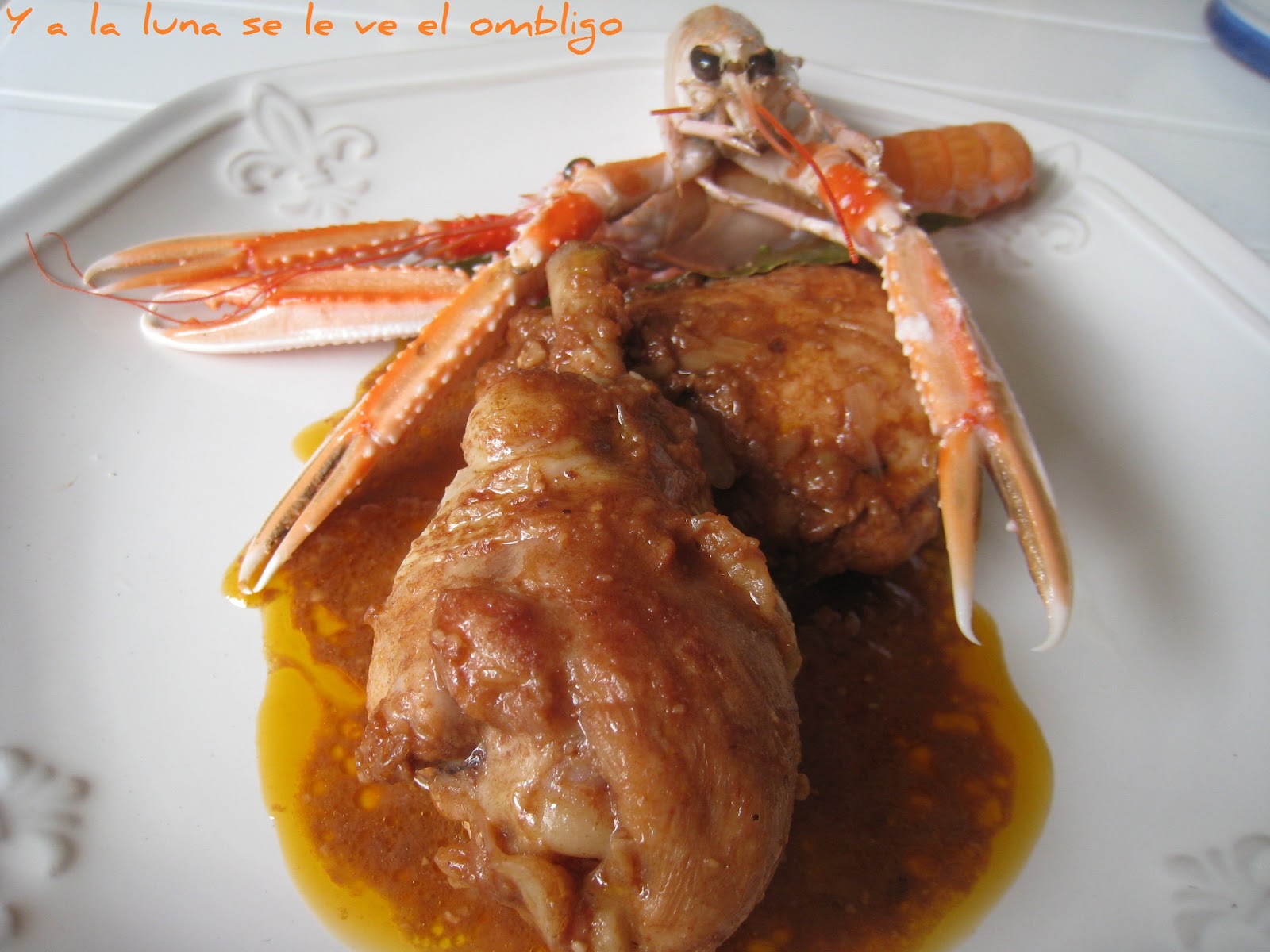 Y a la luna se le ve ve el ombligo...: Pollo al chocolate con cigalas