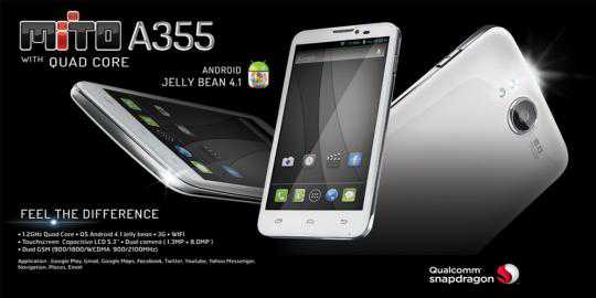 Mito A355 smartphone android terbaru, Hp berkekuatan Quad core