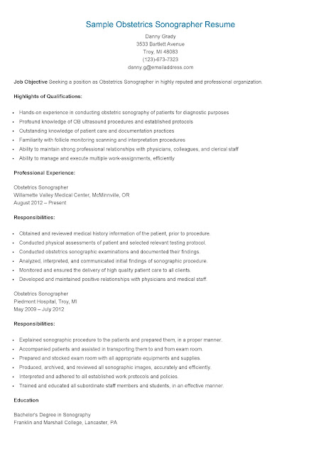 Resume Samples: Sample Obstetrics Sonographer Resume