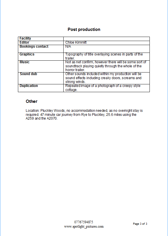 A2 Media - Advanced Media Portfolio: Pre Production Forms