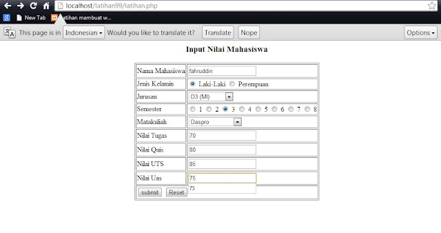 Belajar Dasar Pemrograman Komputer : input nilai mahasiswa menggunakan php