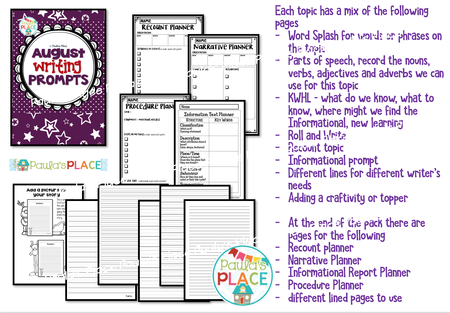 Paula's Place Teaching Resources: August Writing pack
