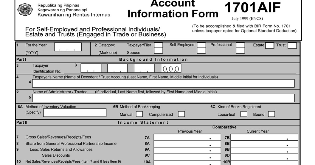 busapcom: BIR Form No. 1701-AIF
