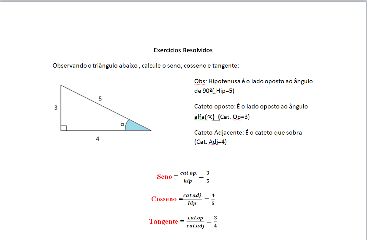 Exercícios resolvidos- Trigonometria