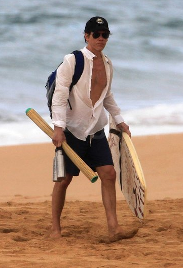 MEN'S JOURNAL AND GORGEOUS HUNK'S: Kevin Bacon Wearing The Dark Swim Trunks