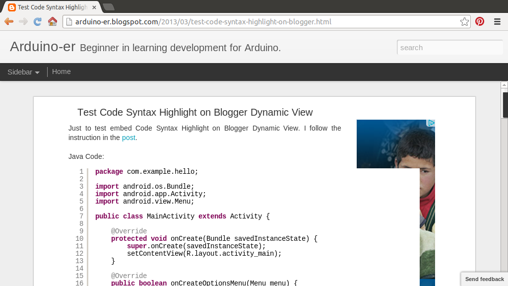 Arduino Er Test Code Syntax Highlight On Blogger Dynamic View