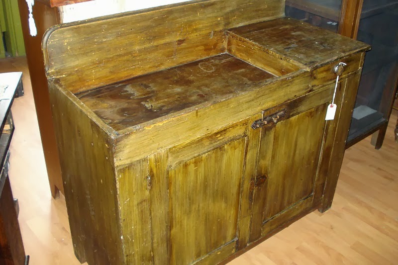 Custom Antiques: Dry Sink ~ Silver Platter with lid ~ Black Suitcase