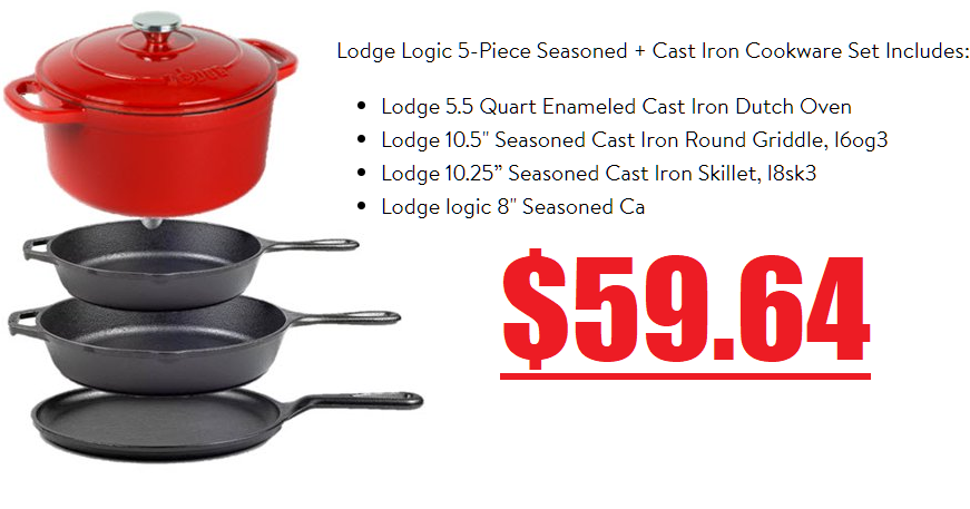 5 Piece Lodge Seasoned & Enameled Cast Iron Cookware Set $59.65 + Free ...