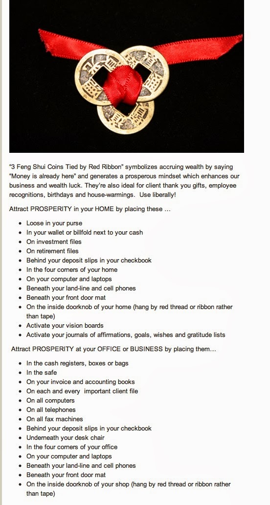 Xing Fu: 3 CHINESE COINS TIED BY RED RIBBON