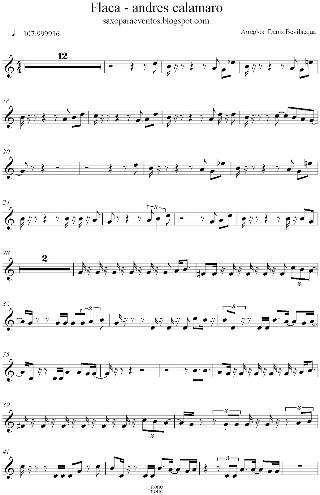 Partitura gratis de "Flaca" de Andres Calamaro | Partituras y pistas ...