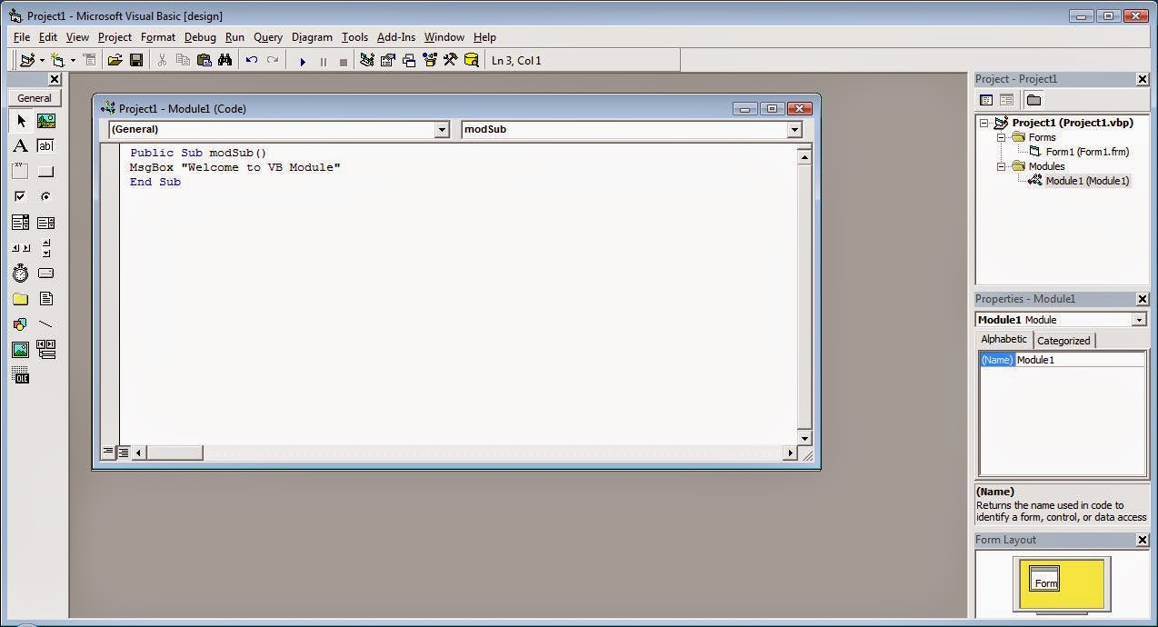 General Coding: Creating Code modules in Visual Basic